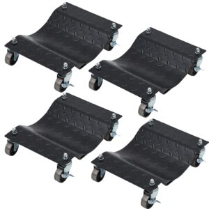 car dolly 4 pack, towallmark wheel car dolly tire skates premium skates moving car easy, total 6000lbs high load bearing, antiskid plate design, all-direction rotatable wheel, 12’’x16’’, black