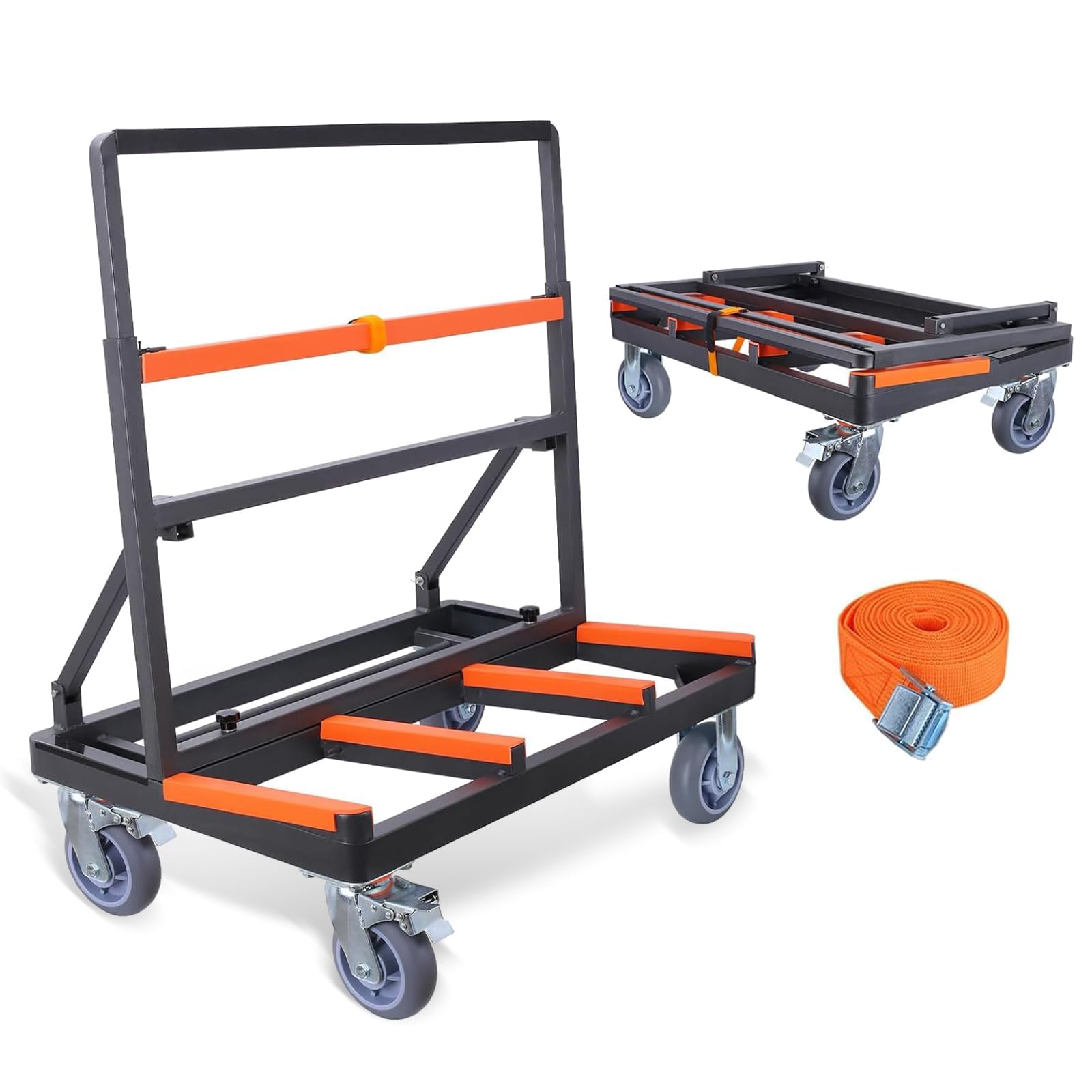 Folding Drywall Cart Heavy Duty,with Rubber Swivel Casters Panel Dolly Handling,Capacity for Home Warehouse, Handling Wall Panel,Sheetrock,Glass (Loading Deck No Extensible)