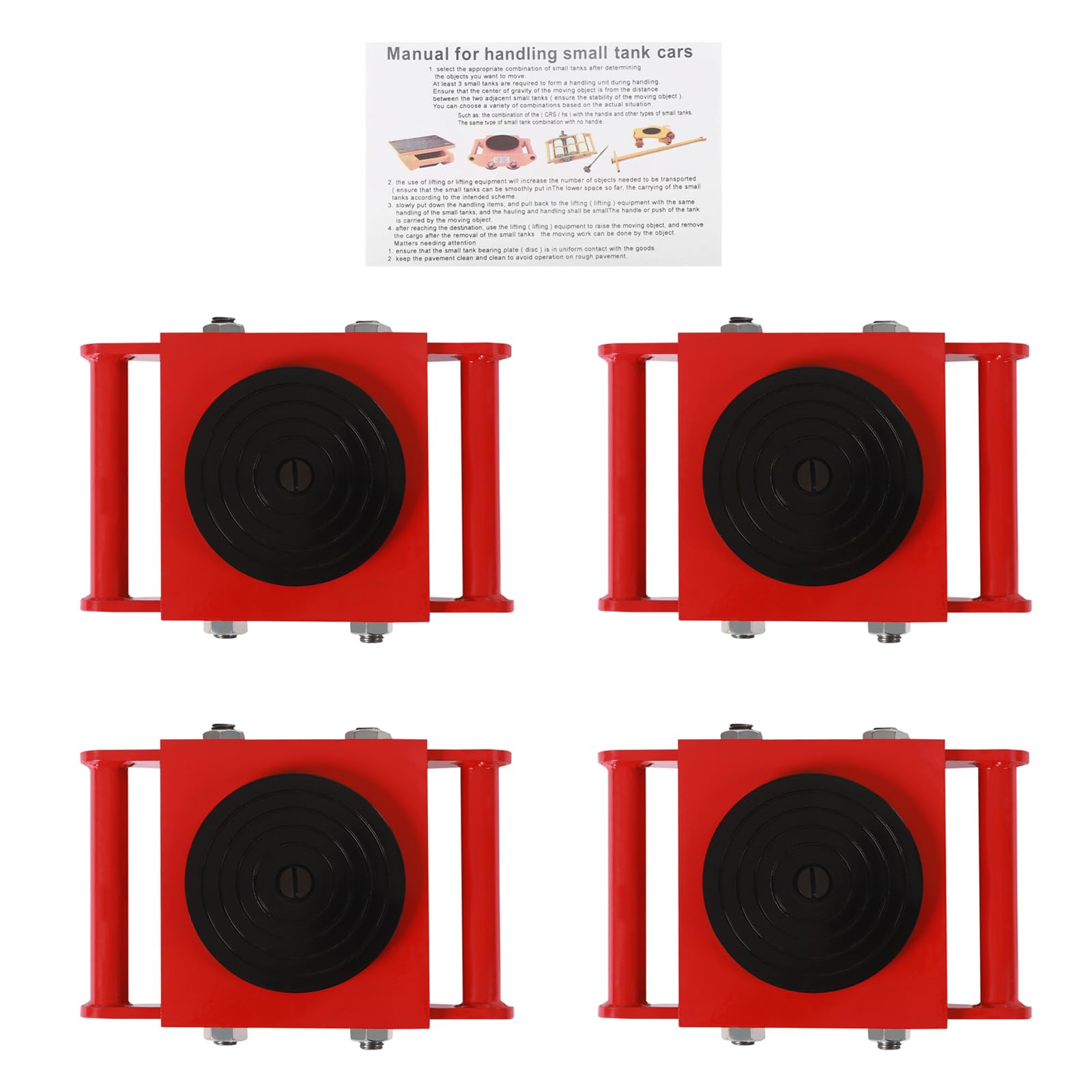 4-Piece Industrial Machinery Dolly, 13200 lb. 6T Mechanical Skid, Mechanical Handling Skid, Cargo Cart with 360° Swivel Lid and 4 Rollers, Heavy Duty Industrial Handling Equipment, Red