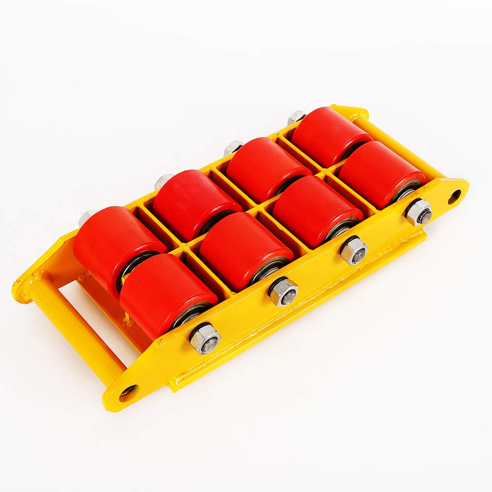 Kathring Machinery Skate Dolly,12t Industrial Machinery Mover Machinery Moving Skate with 8 PU Wheels and 360° Rotation Non-slip Cap for Warehouse, Workshop, Factory,Yellow