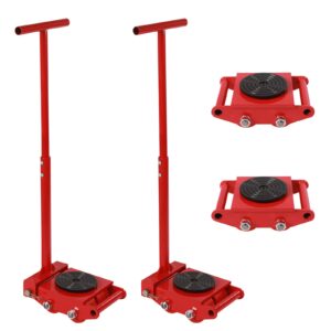 4pcs machinery mover, 6t machinery skate dolly, 13200lbs machinery moving skate, 360° rotation cap &4 rollers, heavy duty industrial moving equipment, red