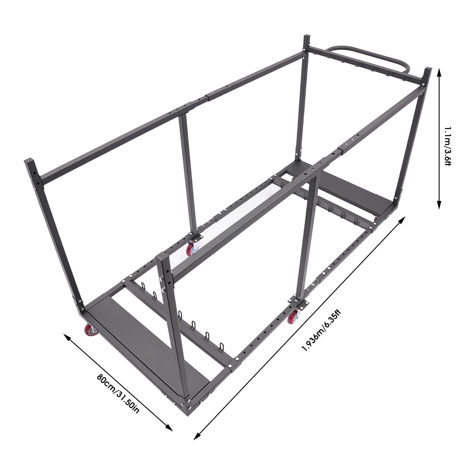 LIYUANJUN Folding Table Cart with Wheels, 33×75×39 Inch Table Trolley w/Handle Heavy Duty Panel Dolly for 8pcs Folding Round Tables or 12pcs Foldable Tables U-Shaped Rings, Black