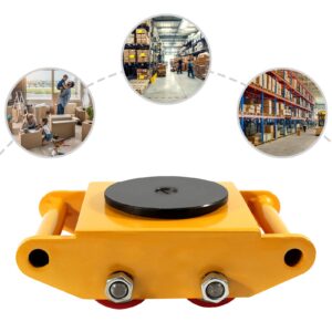 DAERNA 6T Machinery Skate Dolly, 13200lbs Machinery Mover, Heavy Duty Cast Steel Machinery Moving Skate with 4 Wheels and 360° Rotation Non-Slip Cap for Warehouse, Factory, Yellow