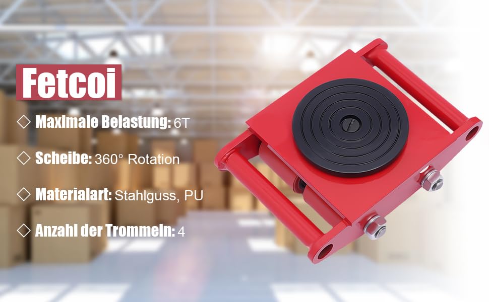 Bitodd 6T Machinery Roller Mover Machine, Compact and Lightweight Disc 360 Degrees Mechanical Trucks, Dolly Skate Cargo Trolley Heavyduty for Large Heavy Objects and Daily Furniture (Red)