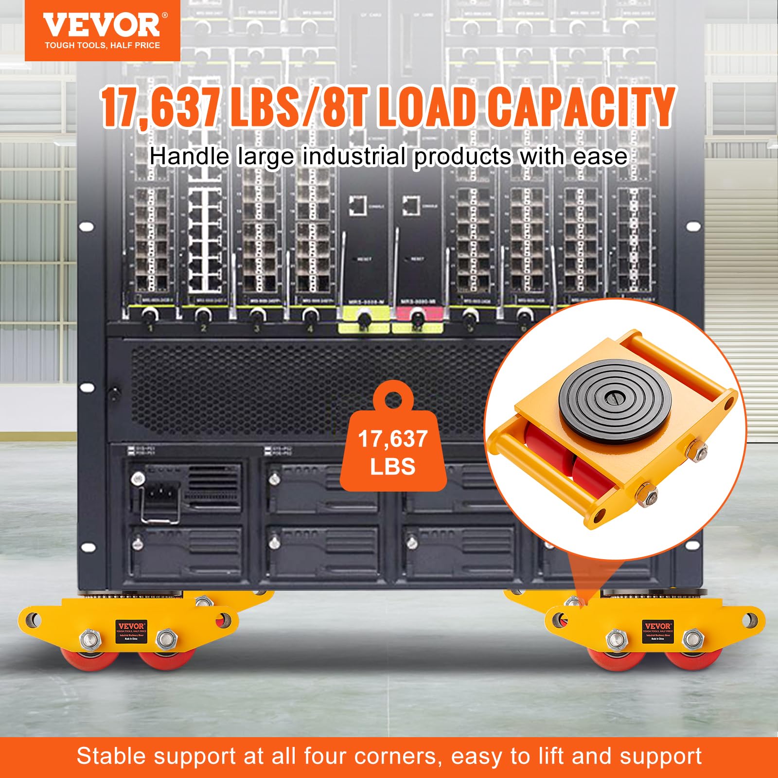 VEVOR 8T Machinery Mover Skate Dolly Set and BestEquip 6600lbs Capacity 3T Steel Pry Lever Bar