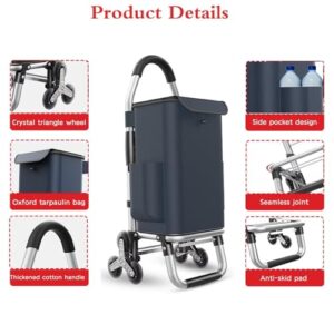 AHWEKR 2 in 1 Shopping Cart with Wheels climb The stairs 50kg Grocery Cart Portable Utility Cart, Foldable Hand Truck with Removable Waterproof Bag for shopping Moving, （Navy blue）