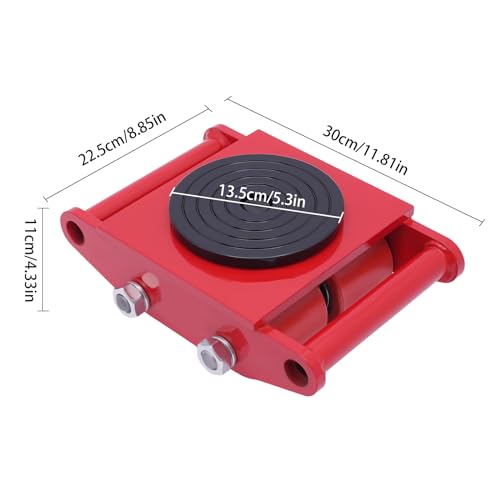 Machinery Skate Dolly, 13200LBS/6T Heavy Duty Carbon Steel Machinery Moving Skate with 4 PU Wheels and 360°Rotation Non-Slip Cap for Heavy Duty Industrial Moving Equipment (Red)