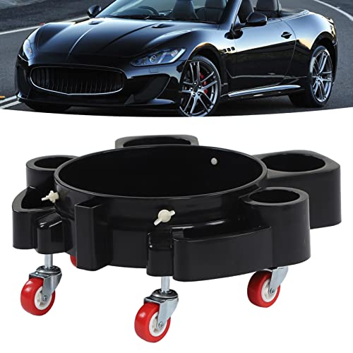 Leapiture Car Wash Detailing Bucket Dolly Multifunctional Rolling Dolly Black with 5 Heavy Duty Swivel Casters for Car Detailing Wash