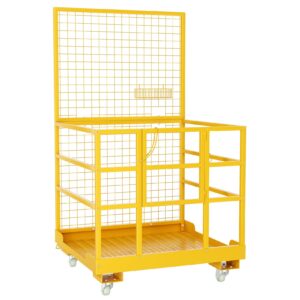 forklift safety cage, 43"x45" forklift man basket, 1400lbs capacity forklift work platform with safety harness&lock, drain hole&wheels, collapsible lift basket aerial platform for lifting loader