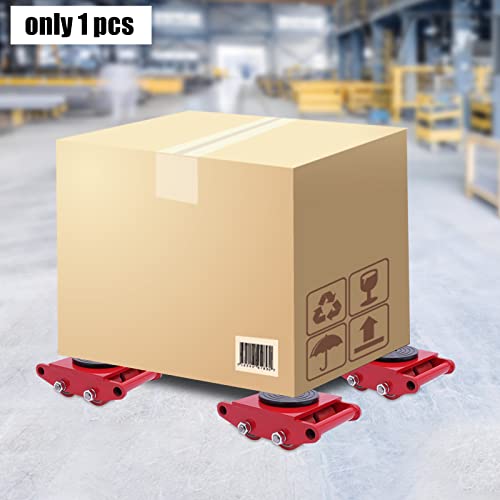 6T/13200lbs Industrial Machinery Mover Machinery Moving Skate 360° Rotation Heavy Duty Dolly Skate with 4 PU Anti-Slip Rollers for Moving Equipment Red