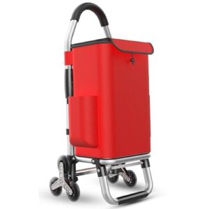 pipre portable shopping cart bigger carts with 3 wheels foldable, red shopping grocery foldable cart