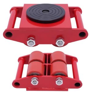 namiose 6t industrial machinery mover 13200lbs machinery moving machine dolly skate roller heavy duty w/ 360° rotation cap and 4 rollers & pu wheels for moving equipment (red)