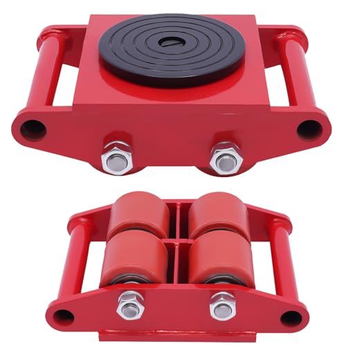 Namiose 6T Industrial Machinery Mover 13200LBS Machinery Moving Machine Dolly Skate Roller Heavy Duty w/ 360° Rotation Cap and 4 Rollers & PU Wheels for Moving Equipment (Red)