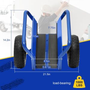 Panel Dolly Heavy Duty Slab Dolly with Handle and 2Pcs 10" Solid Rubber Tires Wheels 1000LBS Load Capacity All Terrain Moving Cart for Drywall Sheet, Material Handling