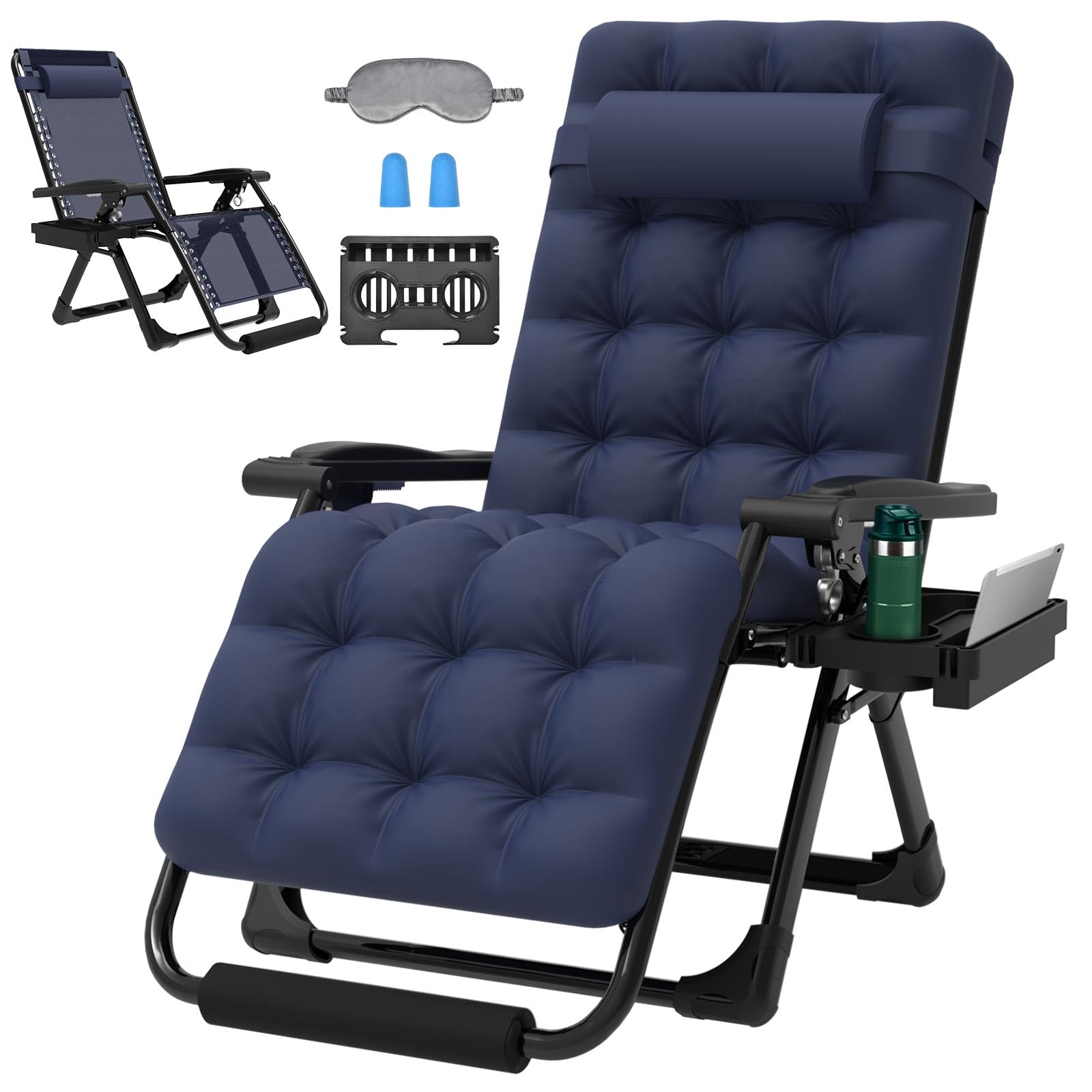 ZENPETIO 29In XL Zero Gravity Chair w/Cushion, Zero Gravity Recliner Lounge Chair for Indoor and Outdoor, Reclining Camping Chair for Lawn, Anti Gravity Chair with Cup Holder and Footrest, 440LBS