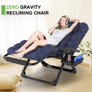 ZENPETIO 29In XL Zero Gravity Chair w/Cushion, Zero Gravity Recliner Lounge Chair for Indoor and Outdoor, Reclining Camping Chair for Lawn, Anti Gravity Chair with Cup Holder and Footrest, 440LBS