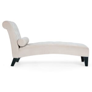 BELLEZE Modern Chaise Lounge Chair Indoor, Leisure Chaise Lounge Sofa Upholstered Couch, Button Tufted Back Seat with Matching Accent Pillow, and Hardwood Legs - Beige