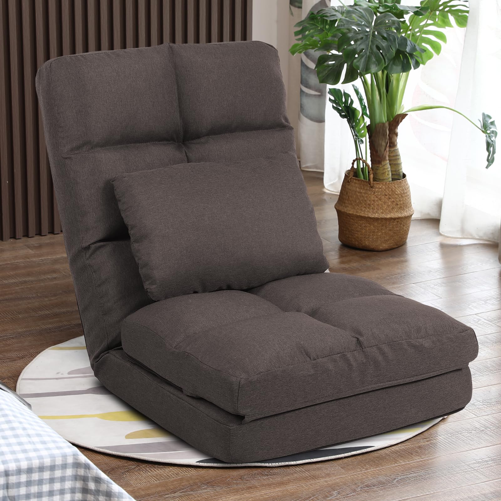 FLOGUOR Chaise Lounge Indoor, 14-Position Floor Chair with Back Support for Adults Kids, Folding Lazy Sofa Chair Lounge Chair with a Padded Pillow for Living Room, Bedroom, for Gaming Reading 8823CO