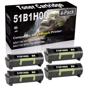 siniya 4-pack (black) compatible high yield 51b1h00 laser printer toner cartridge use for ms417dn ms517dn ms617dn mx417de mx517de mx617de printer