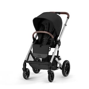 cybex balios s lux toddler and baby stroller with reversible seat, unique one-pull harness, and multiple recline - travel system ready, with one hand fold, silver frame/moon black seat