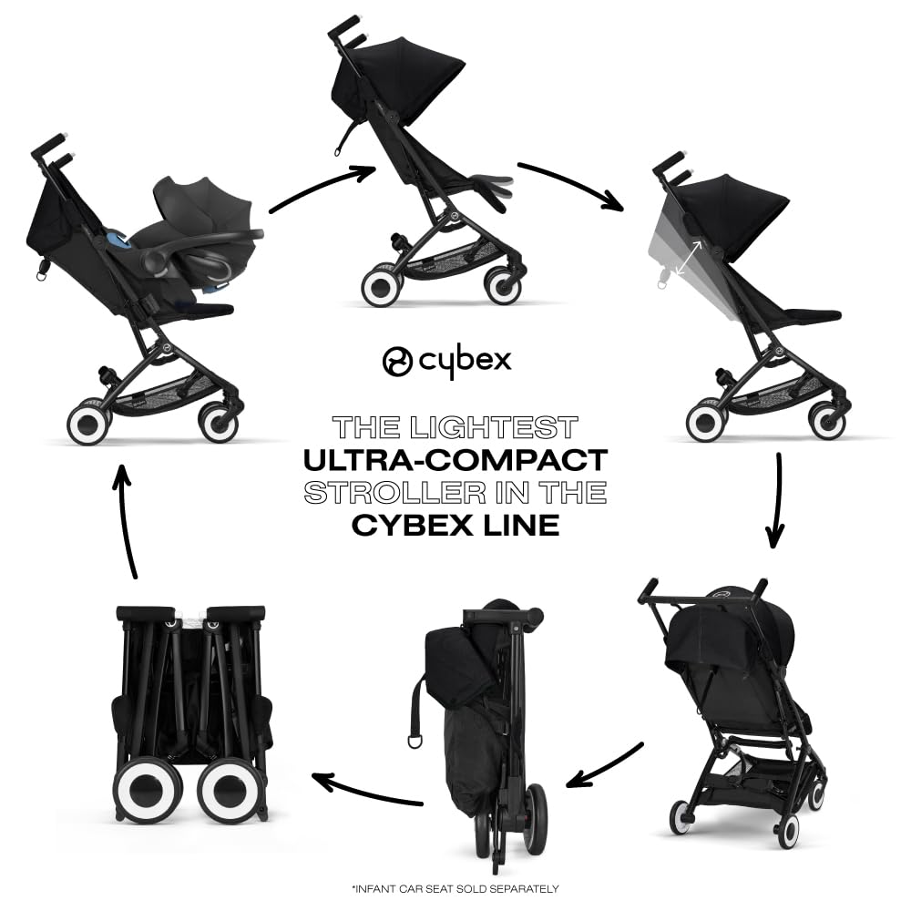 CYBEX Libelle 2 Ultra Compact and Lightweight Baby Pockit Travel Stroller with UPF 50+ Sun Canopy for Babies and Toddlers - Carry-On Luggage Compliant - Compatible with CYBEX Car Seats,Moon Black