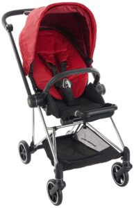 cybex mios 2 complete stroller, one-hand compact fold, reversible seat, smooth ride all-wheel suspension, extra storage, adjustable leg rest, true red seat with chrome/black frame