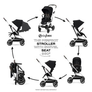 CYBEX Eezy S Twist +2 V2 Baby Stroller with 360° Rotating Seat for Infants 6 Months and Up - Compatible with CYBEX Car Seats, Moon Black