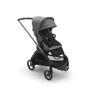 bugaboo dragonfly city stroller, lightweight compact baby stroller with one hand easy fold in any position, full suspension, xl underseat basket, graphite chassis and grey melange sun canopy