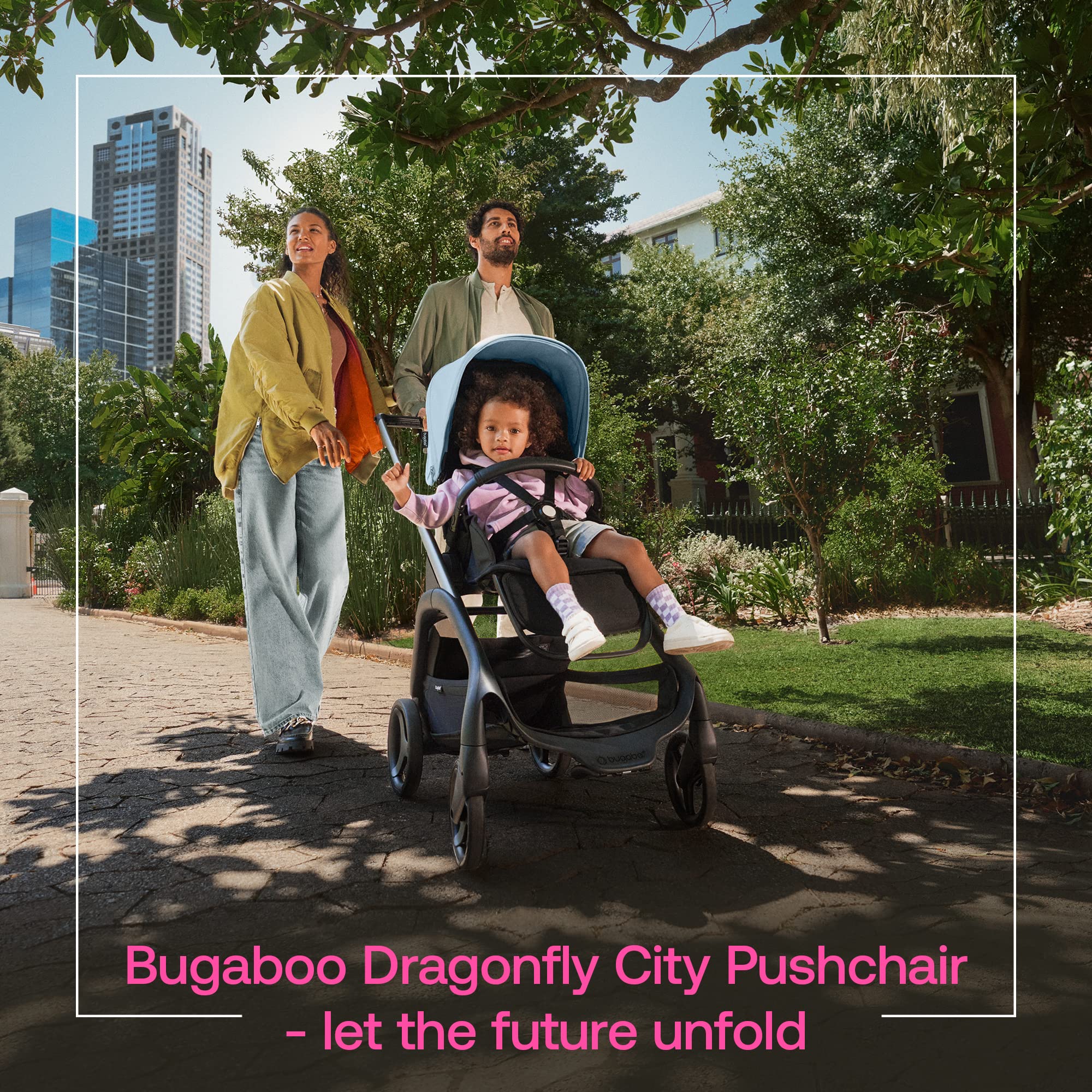 Bugaboo Dragonfly City Stroller, Lightweight Compact Baby Stroller with One Hand Easy Fold in any Position, Full Suspension, XL Underseat Basket, Graphite Chassis and Grey Melange Sun Canopy