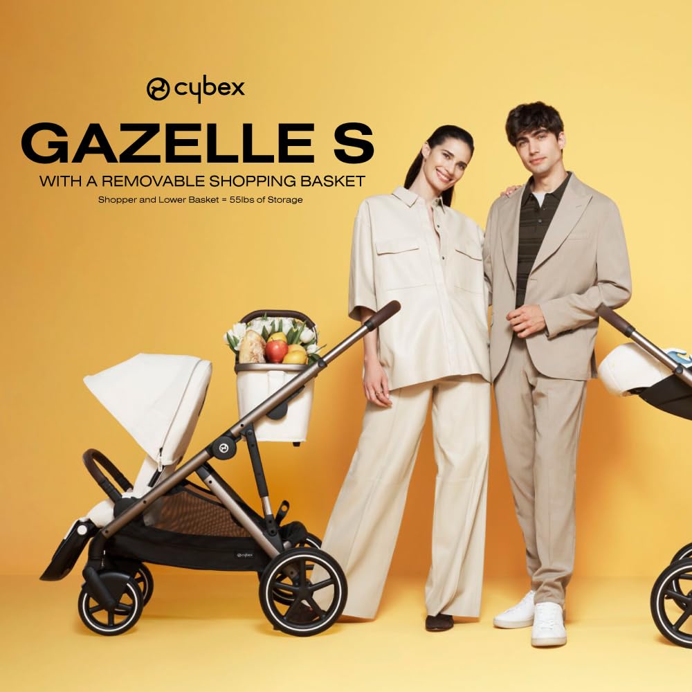 Cybex Gazelle S All-in-One Toddler and Baby Stroller with Over 20 Modular Configurations, Ergonomic Near-Flat Recline, Shopper Basket, and Compact Fold, Seashell Beige