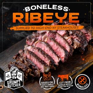 Grumpy Butcher Ribeye Steaks, 4 Pack (14 oz each) - Prime Steak House Quality Ribeye Steak Meat - With Steaks Gift Packages Specials Option