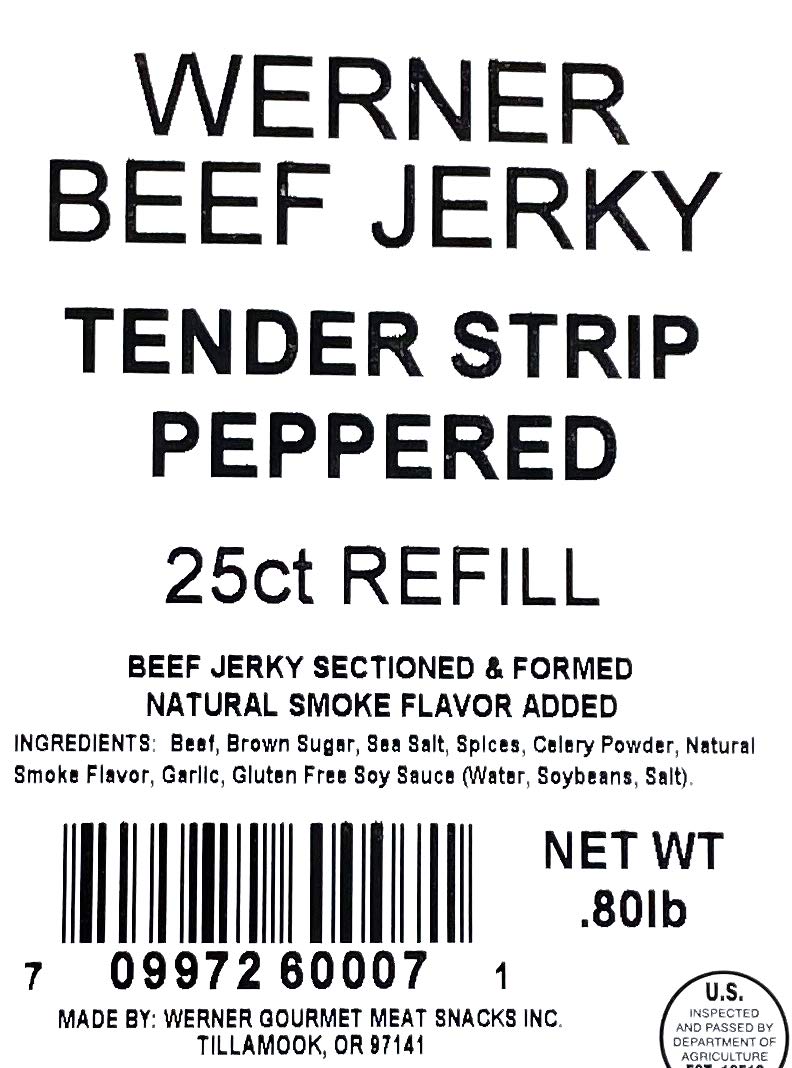 Werner Tender Strips Peppered Beef Jerky - Pack of 25 Jerky Strips - Made in the USA