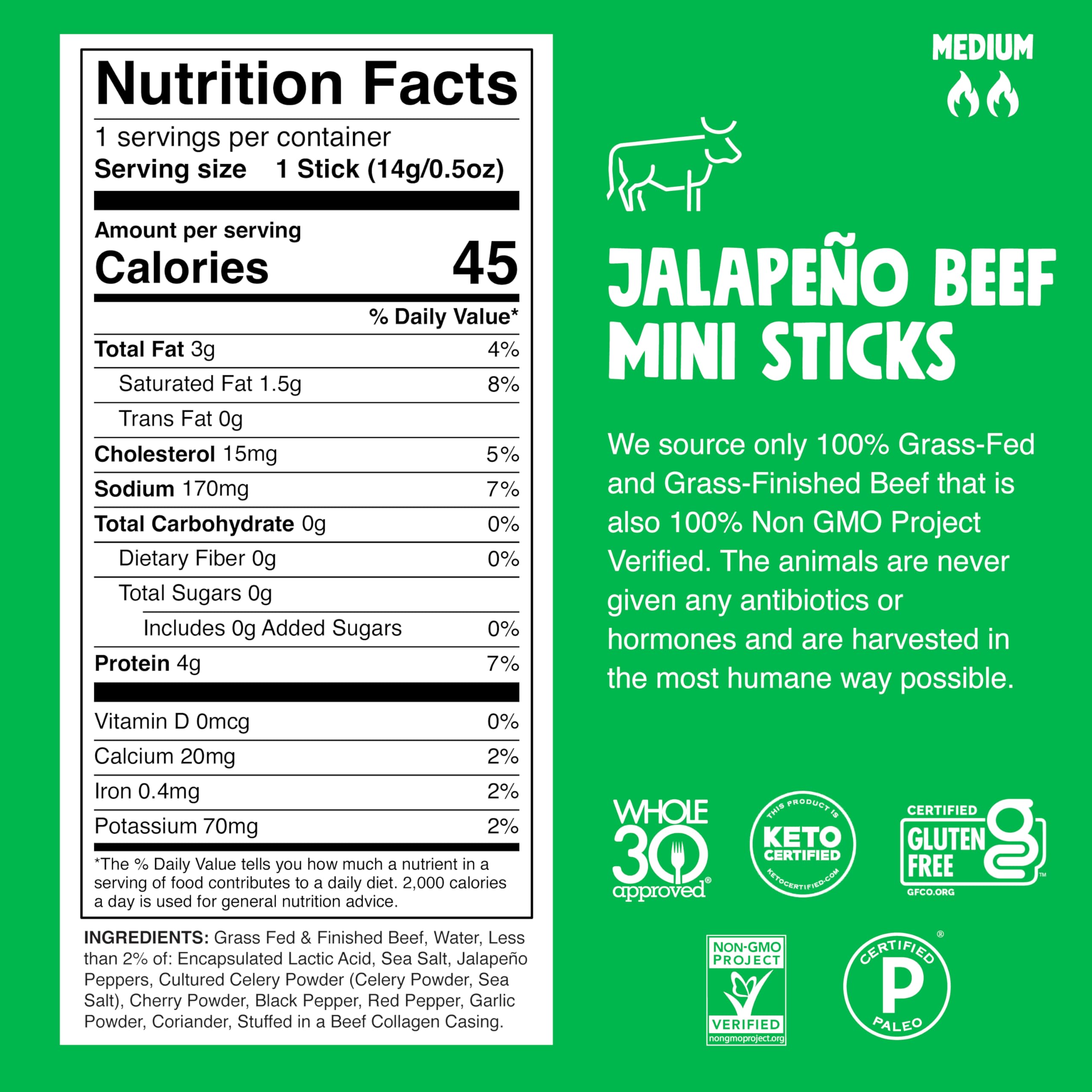 Chomps Snack Size Grass-Fed and Finished Jalapeño Beef Jerky Snack Sticks 0.5oz 24-Pack - Keto, Paleo, Whole30, 4g Lean Meat Protein, Gluten-Free, Zero Sugar Food, Non-GMO Chomplings