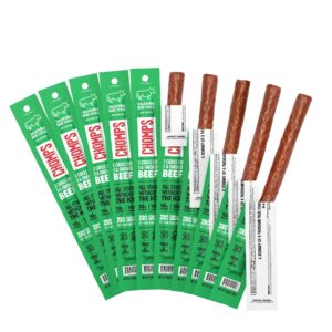 chomps grass-fed and finished jalapeño beef jerky snack sticks 10-pack - keto, paleo, whole30, 10g lean meat protein, gluten-free, zero sugar food, non-gmo