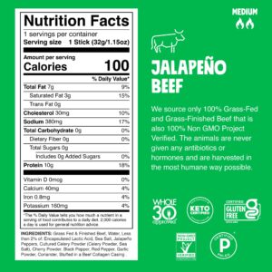 Chomps Grass-Fed and Finished Jalapeño Beef Jerky Snack Sticks 10-Pack - Keto, Paleo, Whole30, 10g Lean Meat Protein, Gluten-Free, Zero Sugar Food, Non-GMO