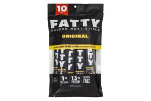 american made sweetwood smokehouse fatty meat sticks, grass-fed beef, high protein snack, camping, sports, road trip, low carb, gluten free, msg nitrate original flavor, 2 ounce (pack of 10)