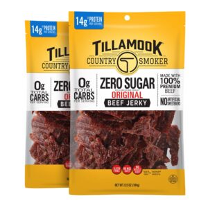 tillamook country smoker zero sugar original keto friendly beef jerky, 6.5 ounce (pack of 2)