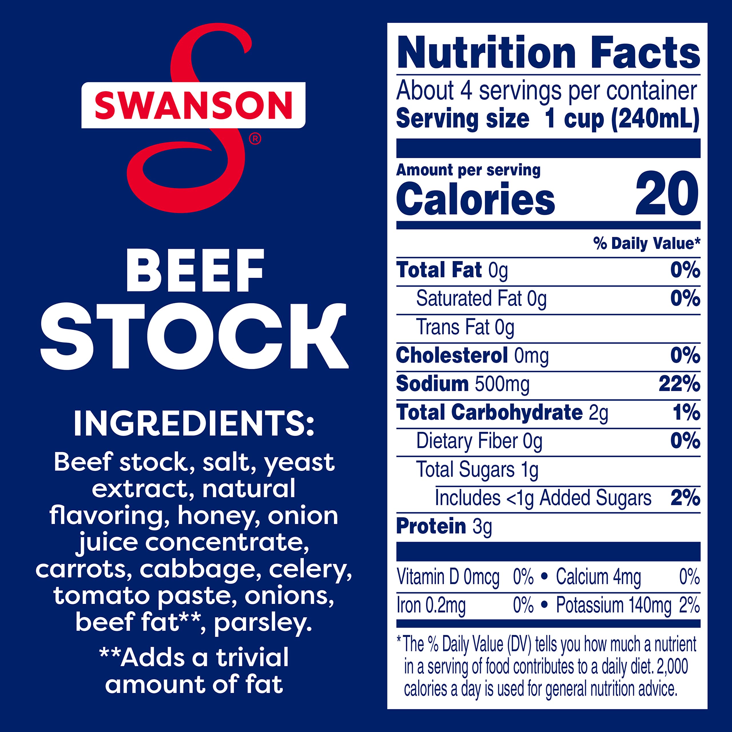 Swanson 100% Natural, Gluten-Free Beef Stock, 32 Oz Carton