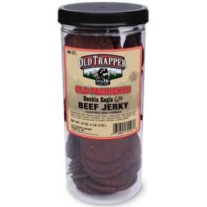 old trapper old fashioned double eagle beef jerky | traditional style real wood smoked made from 100% lean beef | 1 jar (80piece), 80count