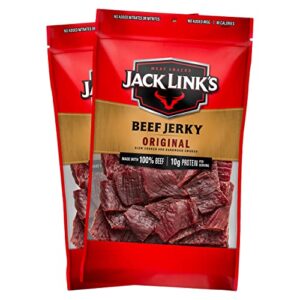 jack link's beef jerky, original – great everyday snack, 10g of protein and 80 calories, made with 100% beef – 96% fat free, no added msg** – 9 oz. (pack of 2)