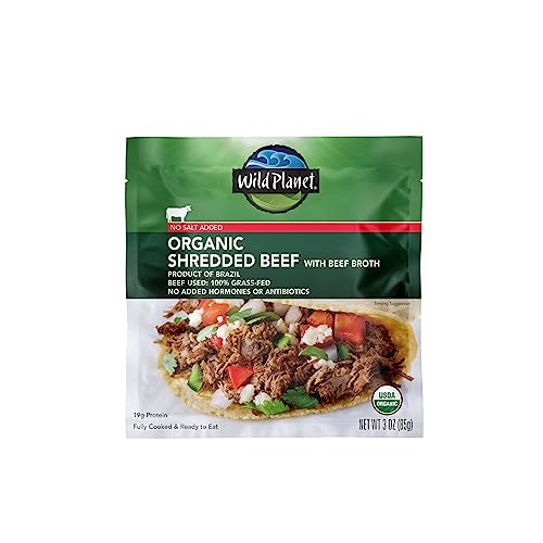 Wild Planet USDA Organic Shredded Beef with Beef Broth, No Salt Added, 3 oz Pouch (Pack of 1)