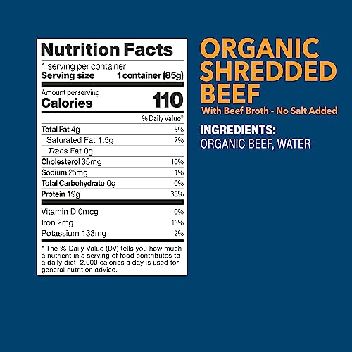 Wild Planet USDA Organic Shredded Beef with Beef Broth, No Salt Added, 3 oz Pouch (Pack of 1)