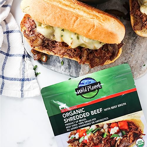 Wild Planet USDA Organic Shredded Beef with Beef Broth, No Salt Added, 3 oz Pouch (Pack of 1)