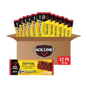 jack link's jerky bars, teriyaki - 8g of protein and 80 calories, made with premium beef, no added msg - keto friendly and gluten free snacks (pack of 12)