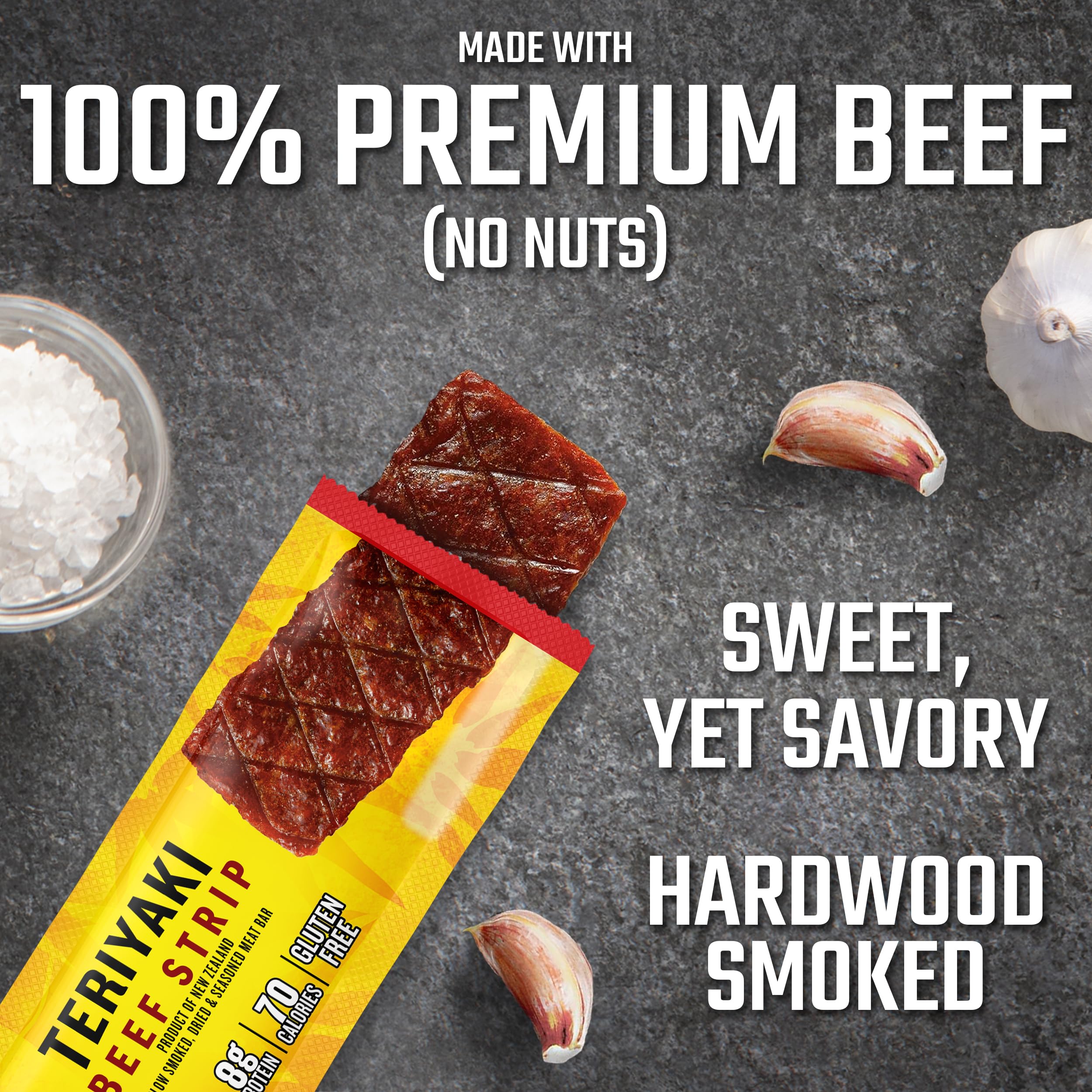 Jack Link's Jerky Bars, Teriyaki - 8g of Protein and 80 Calories, Made with Premium Beef, No added MSG - Keto Friendly and Gluten Free Snacks (Pack of 12)