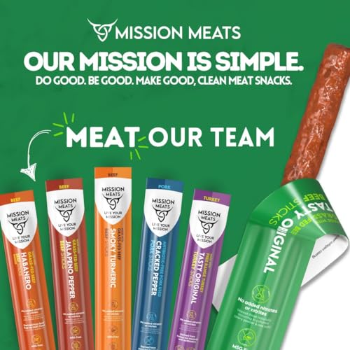 Mission Meats Grass Fed Beef Sticks – Sugar Free Beef Sticks, Gluten Free, Paleo, Keto Meat Sticks, Individually Wrapped, 1oz (Original, Pack of 24)