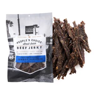 people's choice beef jerky - tasting kitchen - cowboy peppered beef jerky - camping food, backpacking snacks, road trip snacks - high protein low sodium healthy snacks - 1 pound, 16 oz - 1 bag