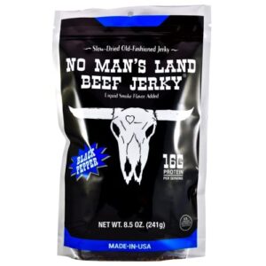 no man’s land black pepper beef jerky high protein free low calorie low carb beef snack 8.5oz bag…