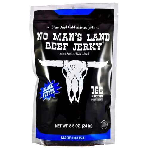 No Man’s Land BLACK PEPPER Beef Jerky High Protein Free Low Calorie Low Carb Beef Snack 8.5oz Bag…