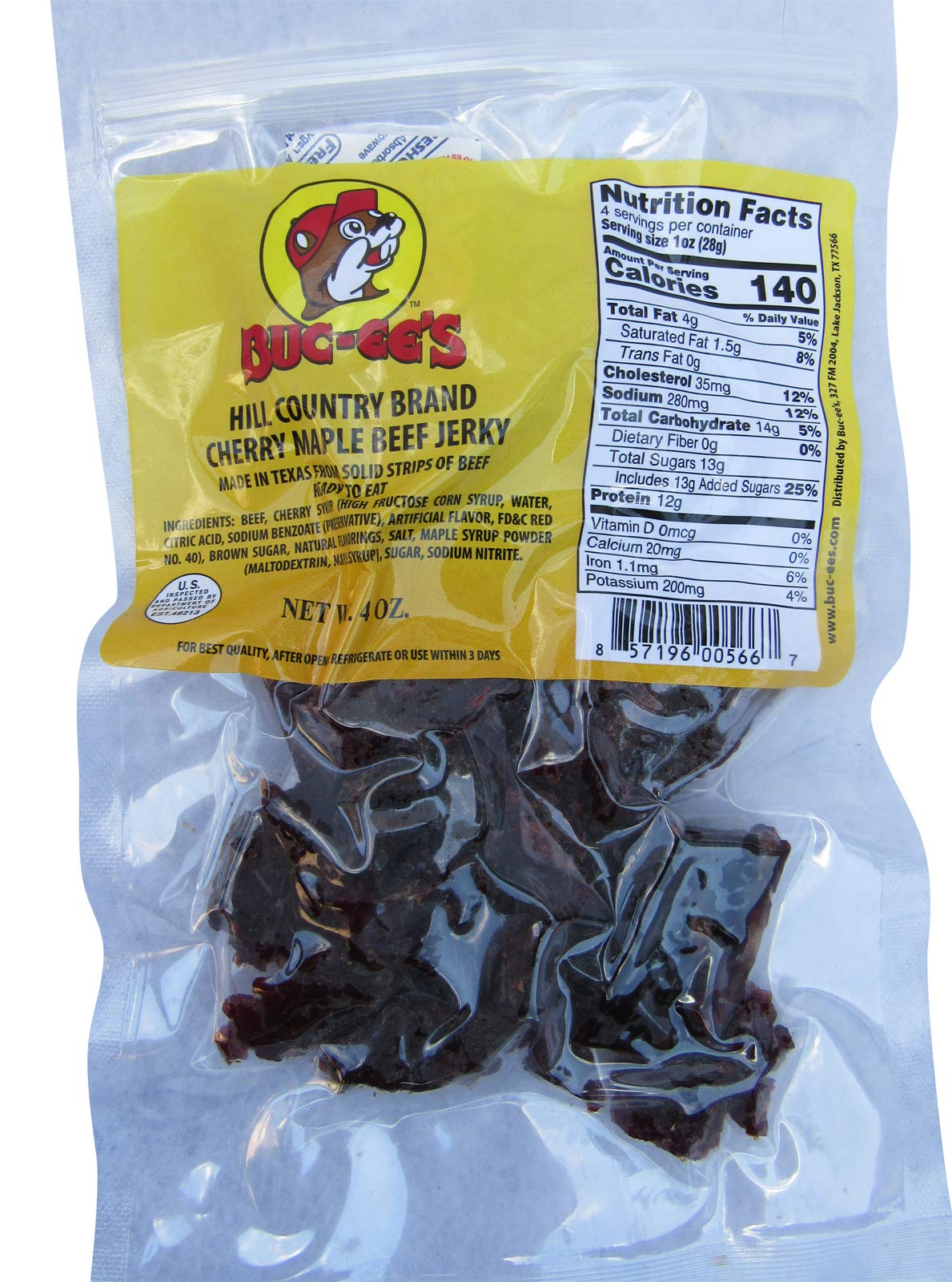 Buc-ee's Texas Hill Country Brand Cherry Maple Beef Jerky in Resealable Bag, 4 Ounces